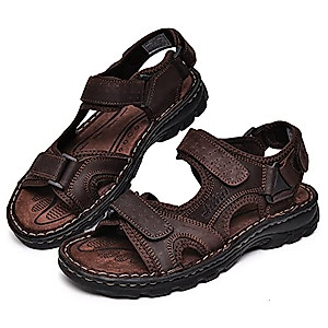 Arkbird Men's Athletic Sandals, Open Toe Nubuck Leather Fisherman Sandals for Men, Coffee, Size 8