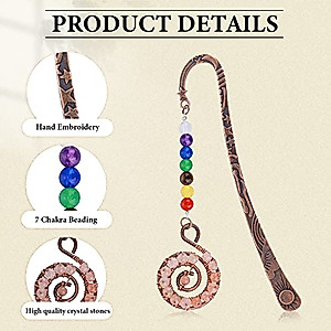 cobee Vintage Metal Bookmarks, Tree of Life Bookmark 7 Chakra Crystal Bookmark Healing Stone Vintage Bookmarks Antique Copper Metal Bookmark Beading Tumbled Gemstones Book Markers(Pink)