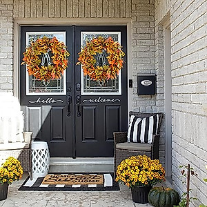 HO2NLE Fall Wreaths for Front Door, 24 Inch Fall Wreath with Flowers and Berry Large Autumn Harvest Thanksgiving Wreath for Farmhouse Festival Halloween Home Wall Decor