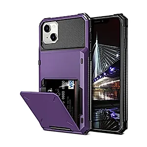 Vofolen Case for iPhone 13 Wallet 4-Card Holder ID Slot Flip Door Hidden Pocket Anti-Scratch Dual Layer Hybrid TPU Bumper Armor Protective Hard Shell Back Cover for iPhone 13 6.1 inch GreyPurple