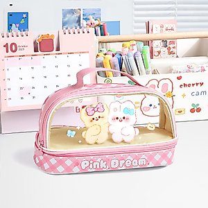 MIFJNF Cute Pencil Case Kawaii Pencil Case Aesthetic Large Capacity Pencil Case School Supplies Pencil Pouch for Girls (Pink)