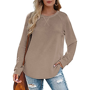 XIEERDUO Women's Sweatshirts Long Sleeve T Shirts For Women Loose Fit Coffee L