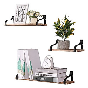 INSTORY Set of 3 Extended Floating Shelves Wall Mounted Shelf Solid Wood Hanging Shelf Wall Storage Shelves for Living Room,Bedroom,Kitchen,Office,Bathroom Etc - Natural Wood