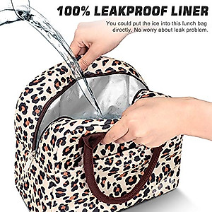 BALORAY Lunch Bags for Women with Adjustable Shoulder Strap, Leakproof Insulated Lunch Box Women Lunch Tote Bag Cooler Bag Container Lunch Pail Bags for Work Picnic Sports Travel (Beige with leopard)