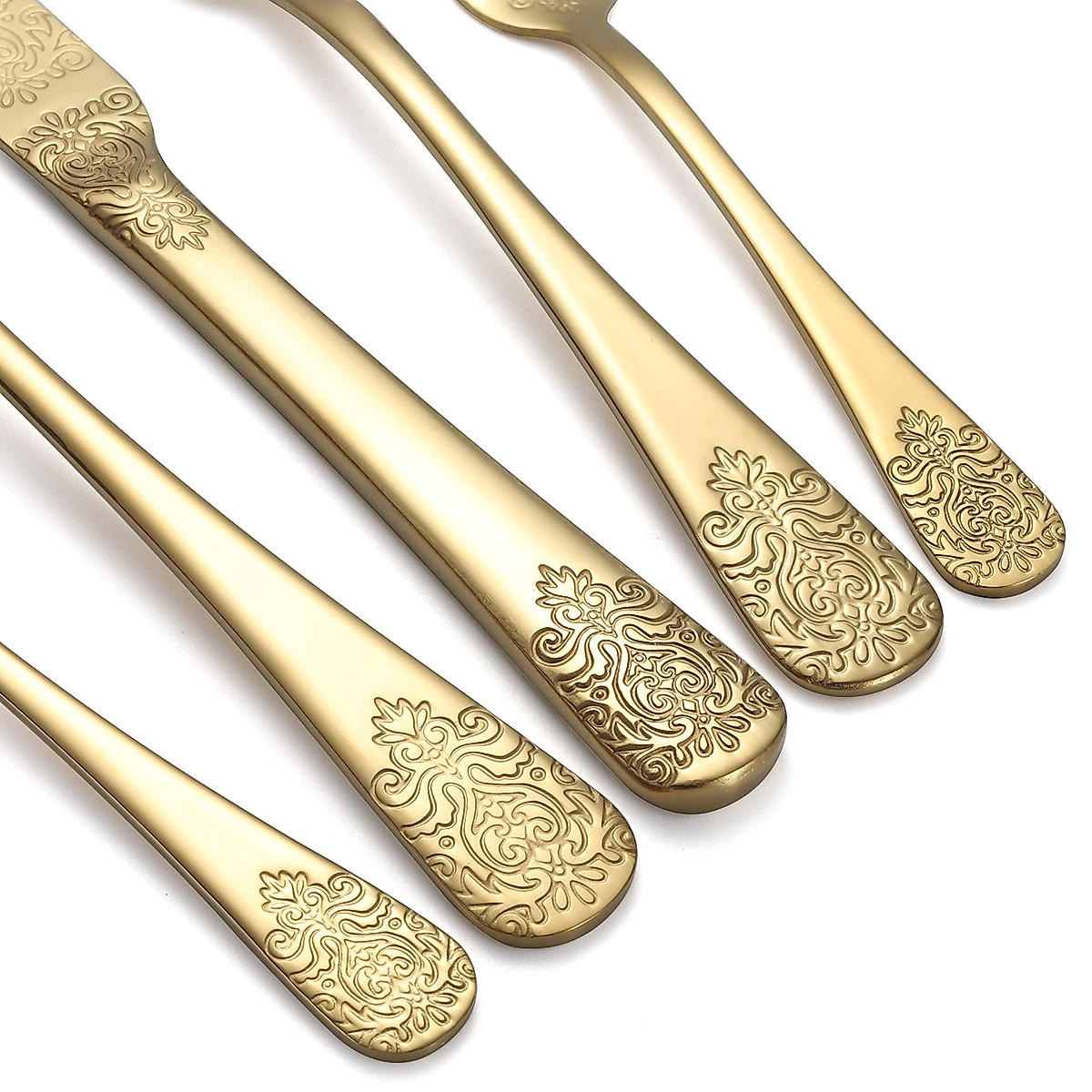Gold Silverware Set of 20 Stainless Steel Flatware Set Cutlery Set Service for 4 Eating Utensil Tableware Sets Include Knives Forks Spoons for Kitchen Home Restaurant