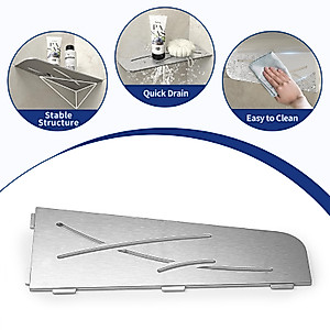 Bernkot Corner Shower Shelf 12" Brushed 304 Stainless Steel Quadrilateral Corner Shelves Recessed Bathroom Storage Shampoo Holder Organizer Kitchen Shelf Rack 2 Pack, No Drilling Needed