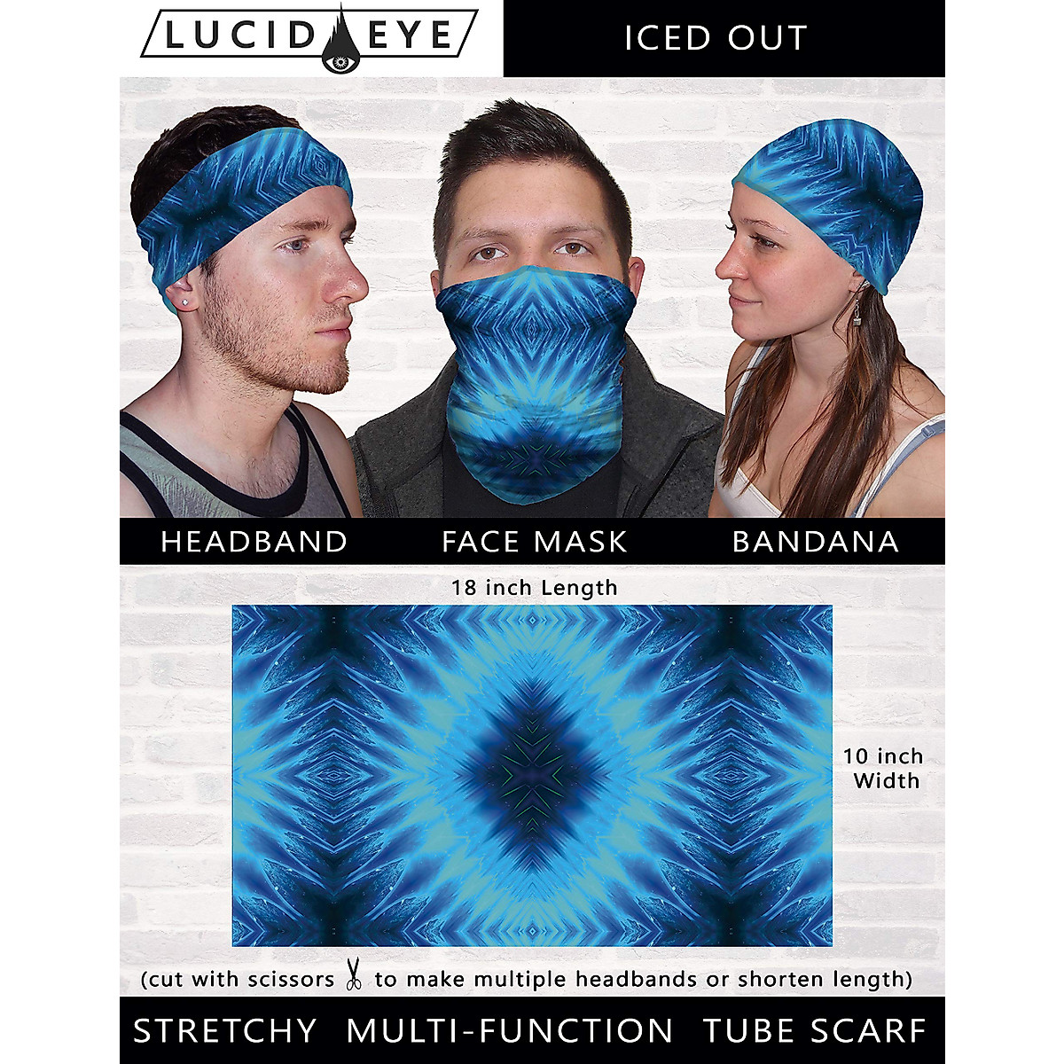 Lucid Eye Neck Gaiter Multipack 3PCS, Trippy Blue Series, Stretchy Tube Scarf