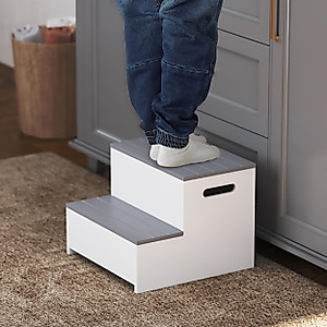 UTEX Toddler Step Stool,Wooden Kids Step Stool for Bathroom Sink, Extra Wide 9.45 inchs Two Step Stool for Kids with Non-Slip Mats and Handles, Kids Potty Training Stool for Kitchen Nursery Bedroom