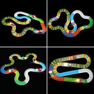Save Unicorn Tracks Cars only Replacement, Toy Cars for Tracks Glow in The Dark, Car Tracks Accessories with 5 Flashing LED Lights, Compatible with Most Car Tracks for Kids Boys and Girls(4pack)