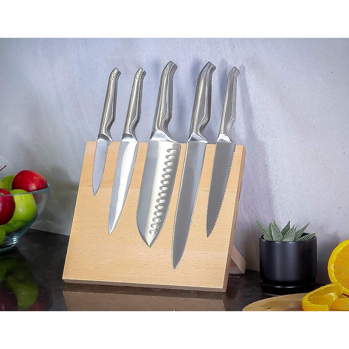 Beechwood Magnetic Knife Block, knife storage Holder stand, Knives organizer shelf rack with powerful magnetic, Large Capacity Kitchen Cutlery Display Stand (10 inch x 8.5 inch)