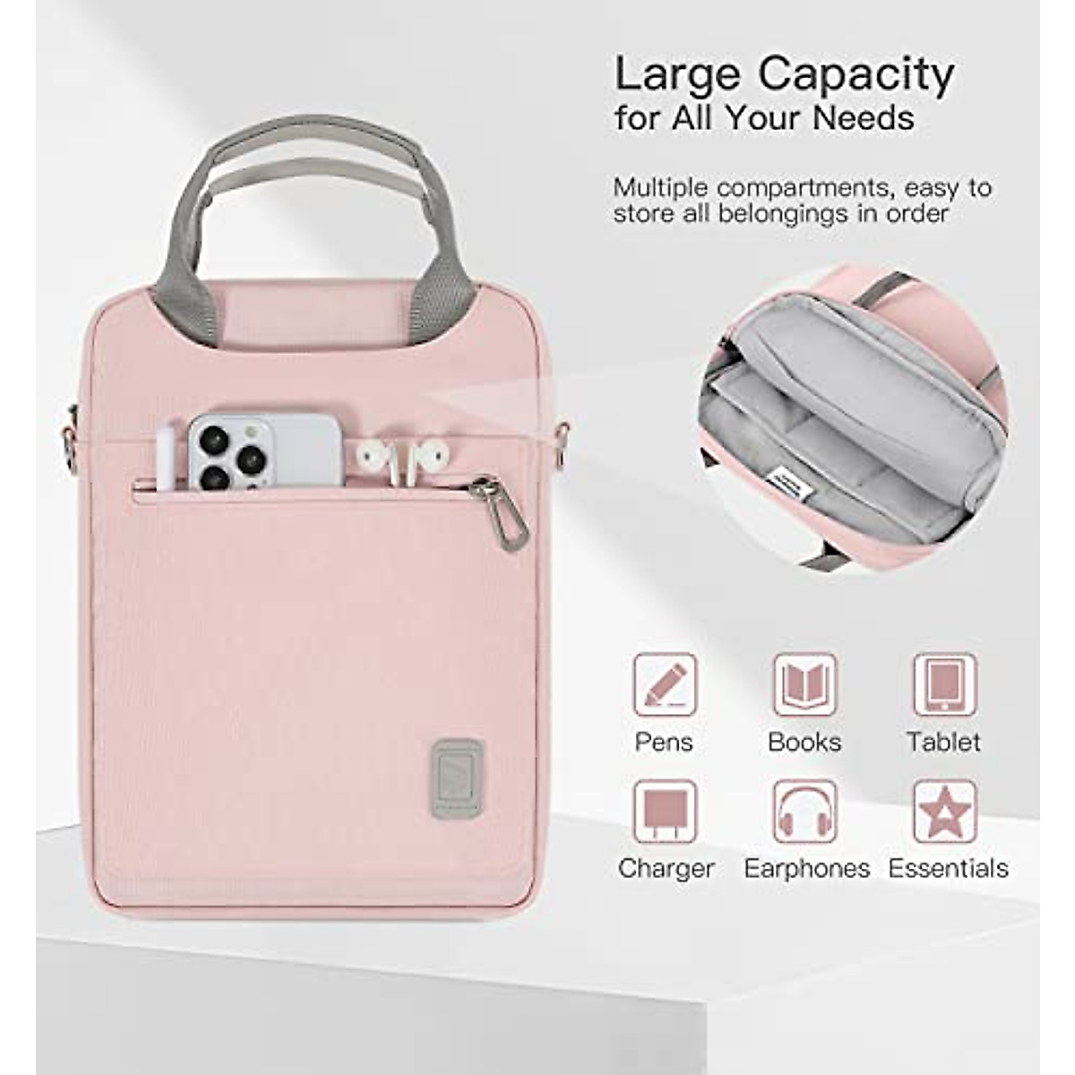 Dadanism 9-11" Tablet Sleeve Carrying Bag with Shoulder Strap for iPad 10th Gen 10.9, iPad 9/8/7th Gen 10.2, iPad Air 11", iPad Pro 11 M4 M2 2024, iPad Air5/4 10.9, Galaxy Tab A9+ Plus 11"/S9 FE, Pink