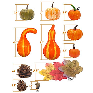 70PCS Fall Decor Artificial Pumpkins for Decorating, Foam Pumpkin Decor for Harvest Halloween Thanksgiving, Faux Pumpkin Decorations Set with 8 Fake Pumpkins+ 2 Pinecones+ 10 Pinecones+50 Fall Leaves