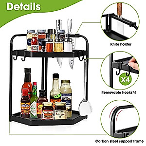 Baboies 2 Tier Corner Shelf Kitchen Spice Rack, Bathroom Countertop Triangle Storage Organizer with Knife Holder Counter Small Shelves