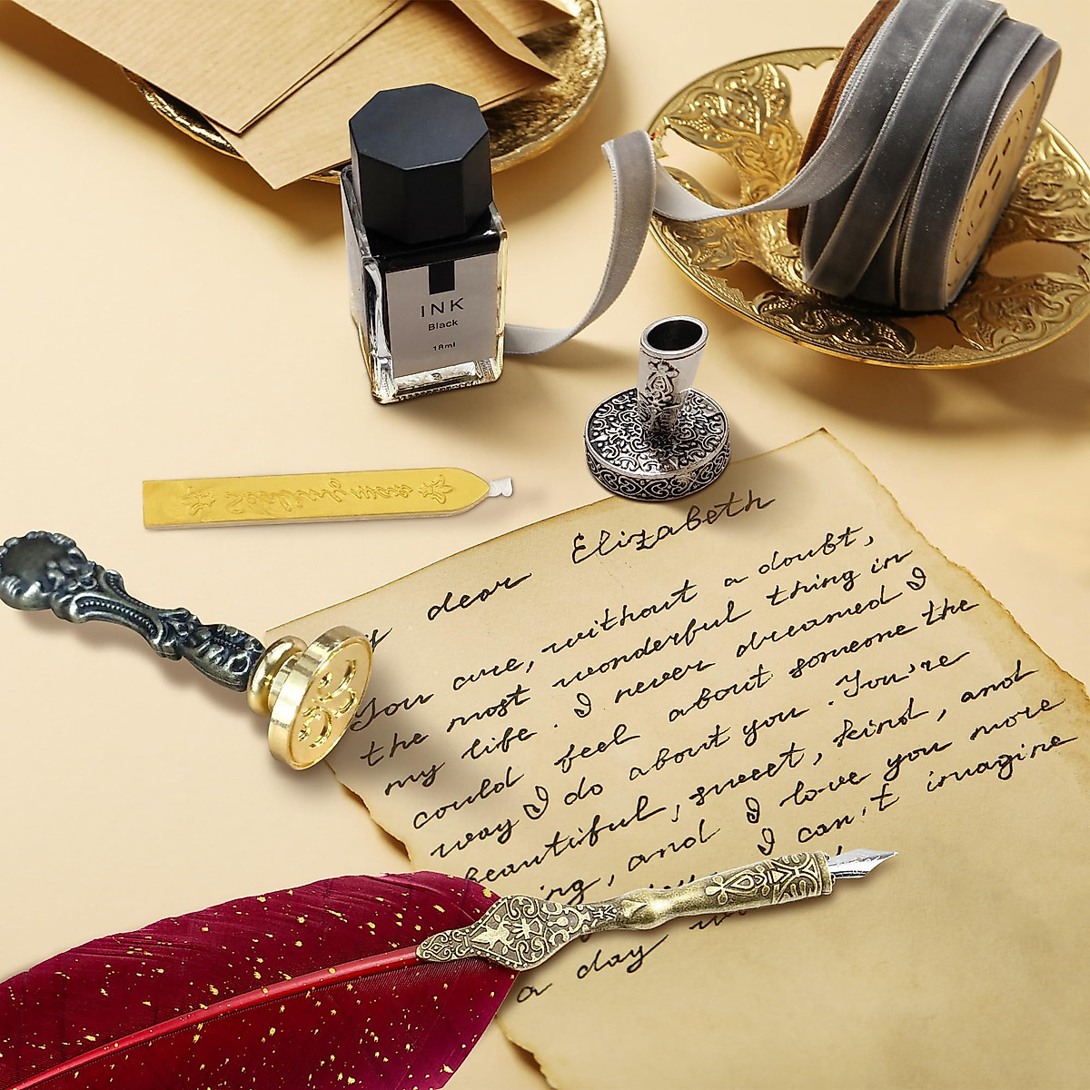 Trustela Calligraphy Pen Set, Feather Pen, Calligraphy Pen Set, Quill And Ink Set, Calligraphy Set For Beginners, Feather Pen And Ink Set, Quill Pen And Ink Set, Quill Pen (RedFeather)