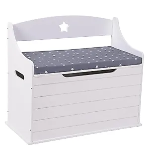 GAOMON Wooden Toy Box White Kids Toy Chest with Safety Hinged Lid Large Storage Cabinet with Cushion Seat Bench Toy Storage Organizer Gift for Girls and Boys