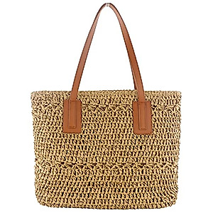 Straw Bag for Women Woven Beach Structured Tote Handmade Crochet Carteras De Mujer Summer Shoulder Bohemian Hobo Pom Travel