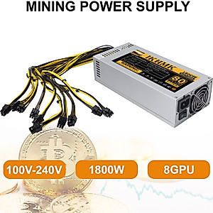 IKHMK 1800W Mining Power Supply, Mining PSU for BTC Miner Machine 100V-240V PSU with 15000 RPM Fan and Power Cable