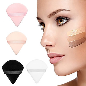 4 Pieces Pure Powder Puff Face Triangle Soft Makeup Powder Puff for Loose Powder with Strap Cosmetic Foundation Wet Dry Makeup (Black, White, pink, nude)