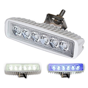 Wave One Marine | Dual Color LED Boat Spreader Light Deck Flood Beam Stainless Hardware & Bracket IP68 Waterproof Multicolor Bright High Lumen Output (White Housing, White & Blue)