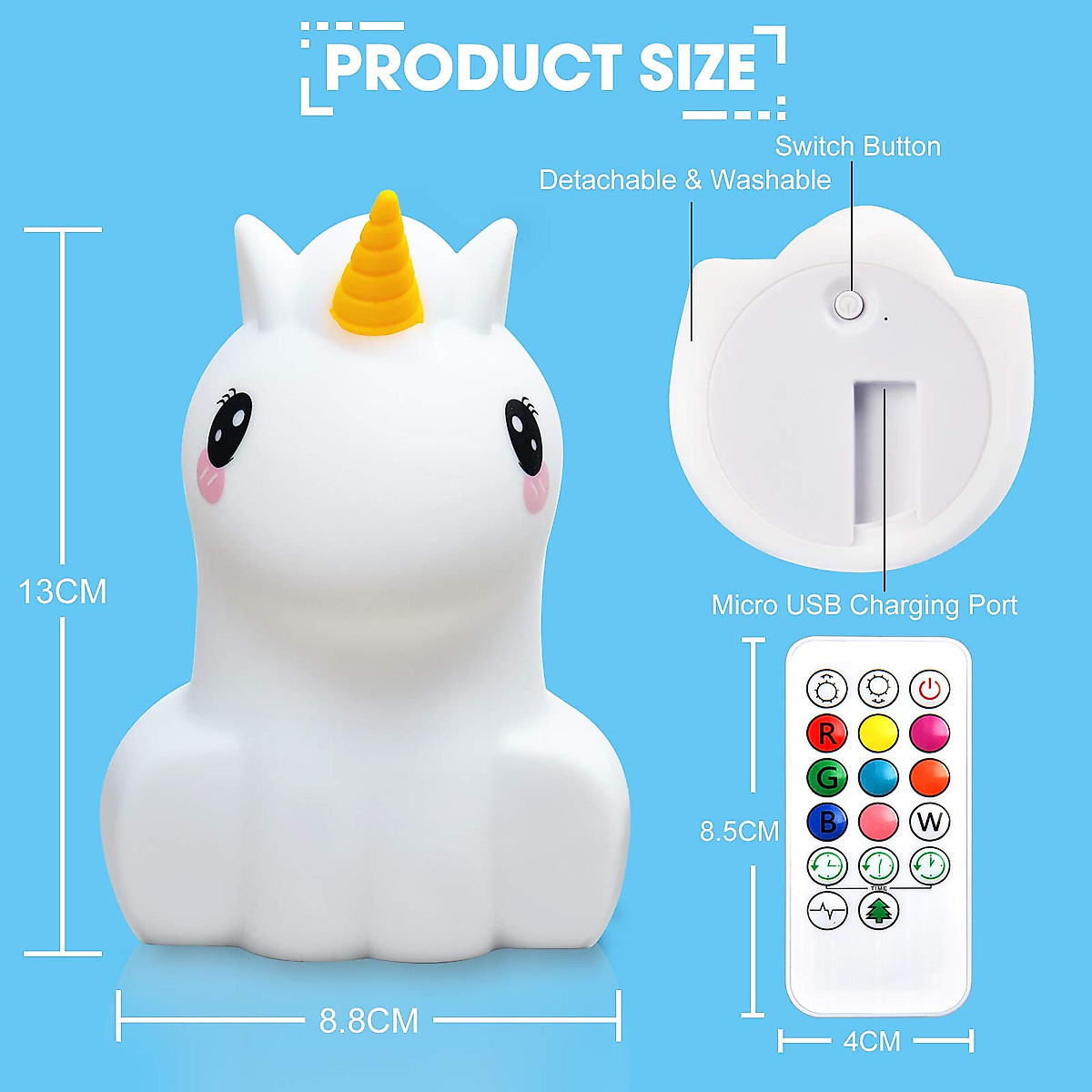 Yuede Night Lights for Kids Room, LED USB Rechargeable Silicone Night Lights with Touch Sensor and Remote Control -9 Color Changing Glow Soft Gifts for Baby (Cute Animal)