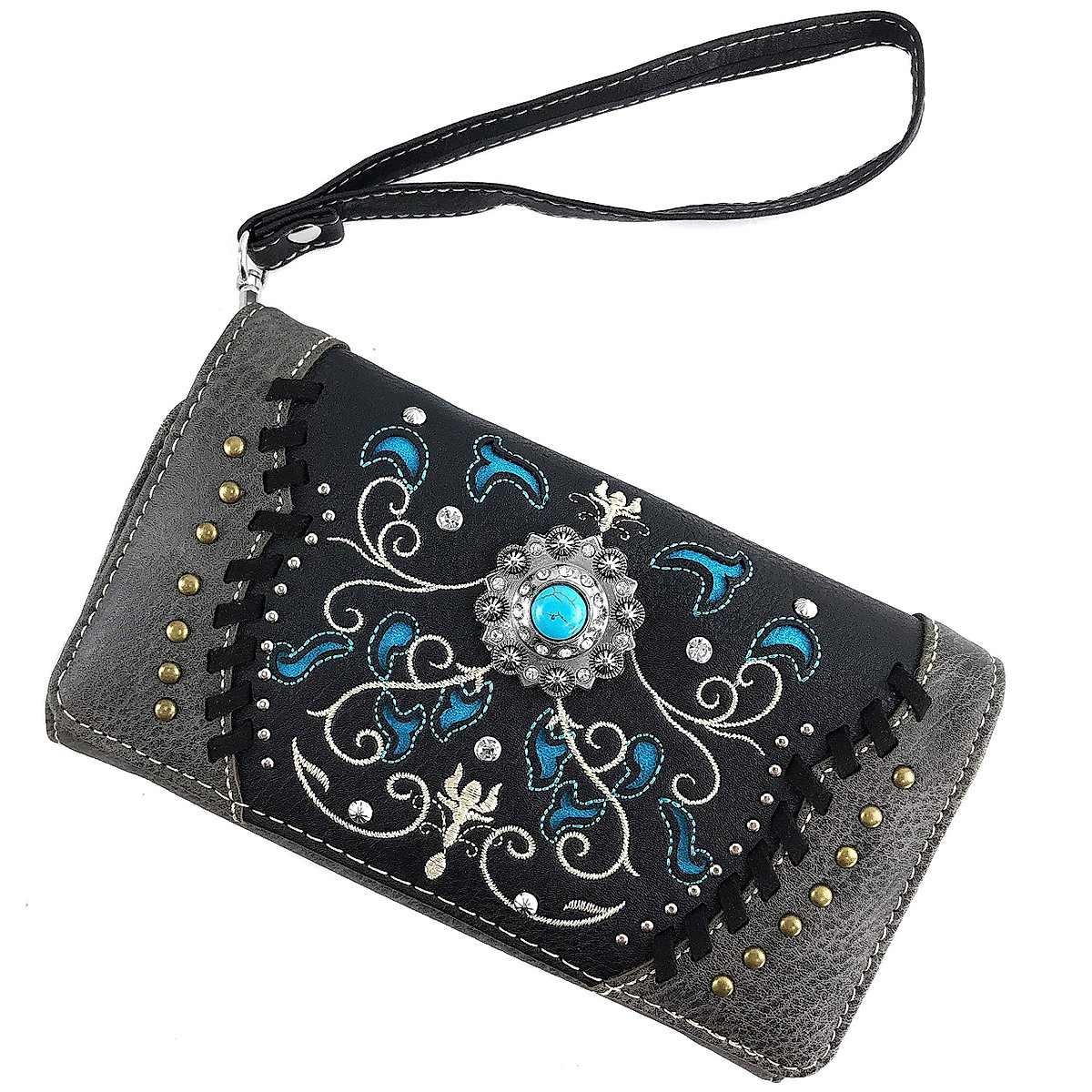 Zelris Spring Bloom Western Concho Women Conceal Carry Tote Handbag Purse Set (Black)