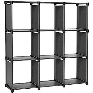 SONGMICS 9-Cube DIY Storage Shelves, Open Bookshelf, Closet Organizer Rack, Non-Woven Fabric Cabinet, Black ULSN45BK