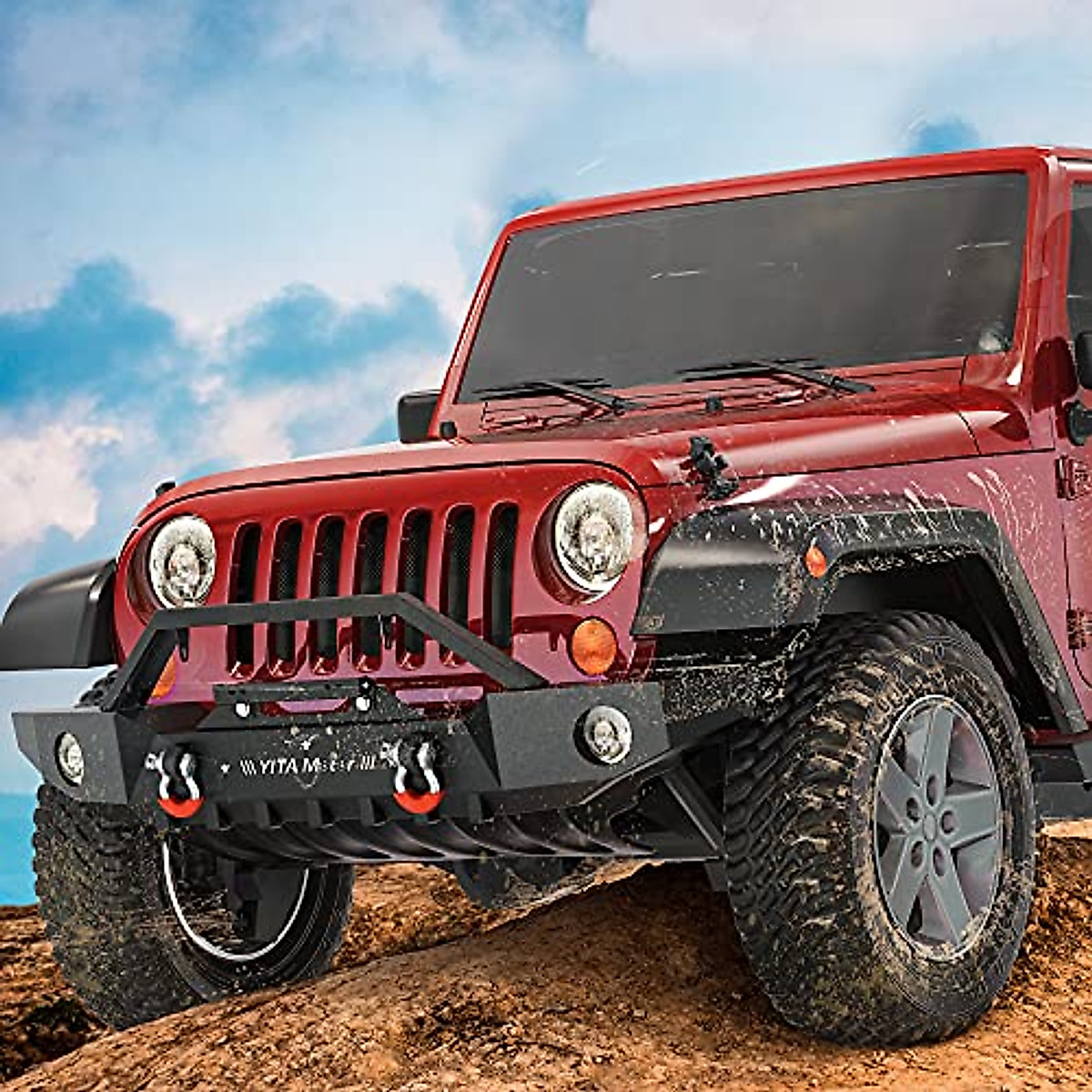 YITAMOTOR Front & Rear Bumper Compatible for Jeep Wrangler 2007-2018 JK & JKU Unlimited (2/4 Doors) w/LED Light & 2 x D-Rings & Winch Plate & Fog Holes & 2" Hitch Receiver