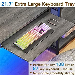 SEDETA 69" L Shaped Desk with Drawers, Convertible Corner Desk to Long Office Desk, Computer Desk with File Drawers for Home Office, Gaming Desk with LED Lights, Grey