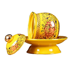 Cabilock Buddhist Water Offering Cup Holy Water Cup Ceramic Tea Cup with Tray Altar Offering Cup Buddhist Altar Supplies Offering Bowls for Altar