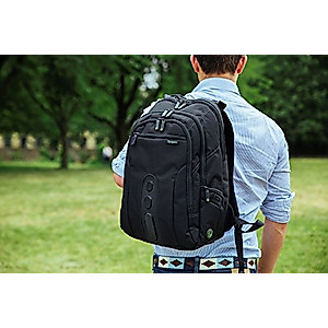Targus EcoSpruce business Travel Laptop Backpack,15.6 inch EcoFriendly 27L waterprof work+school+computer laptop bag, Recycled fabric, MP3 Commuters rucksack, Briefcase Bag Women/ Men (TBB013EU) Black