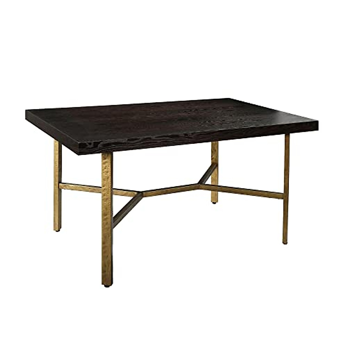 Uolfin Wood Dining Table with Oak Veneer and Distressed Gold Metal Legs, 60" L