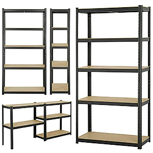 Jupitor Shelving Units for Storage Garage Bathroom 5 Tier Storage Garage Racking Shelves Heavy Duty 175KG Per Shelf 875KG Capacity, for Warehouse Shed Office Workshop Black - 150cm x 75cm x 30cm