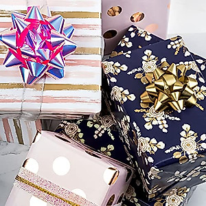 MAYPLUSS Wrapping Paper Roll - Mini Roll - 17 inch X 120 inch Per roll - Pink Polkas Dots, Stripe & Black Floral Design (42.3 sq.ft.ttl)