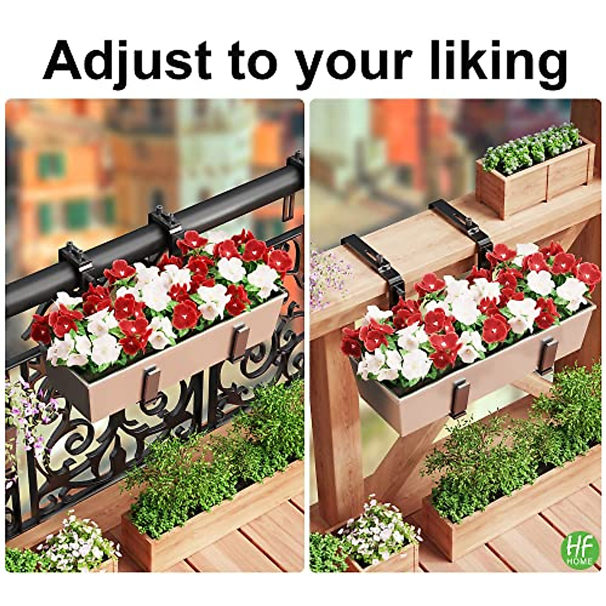 HFHOME 4 PCS Adjustable Planter Box Bracket (6 to 12.5 Inches) for Flower Box Holders, Window Boxes Planters Hooks, Heavy Duty Wall Mount Holder for Windowsills, Garden, Fences, and Balcony - Black