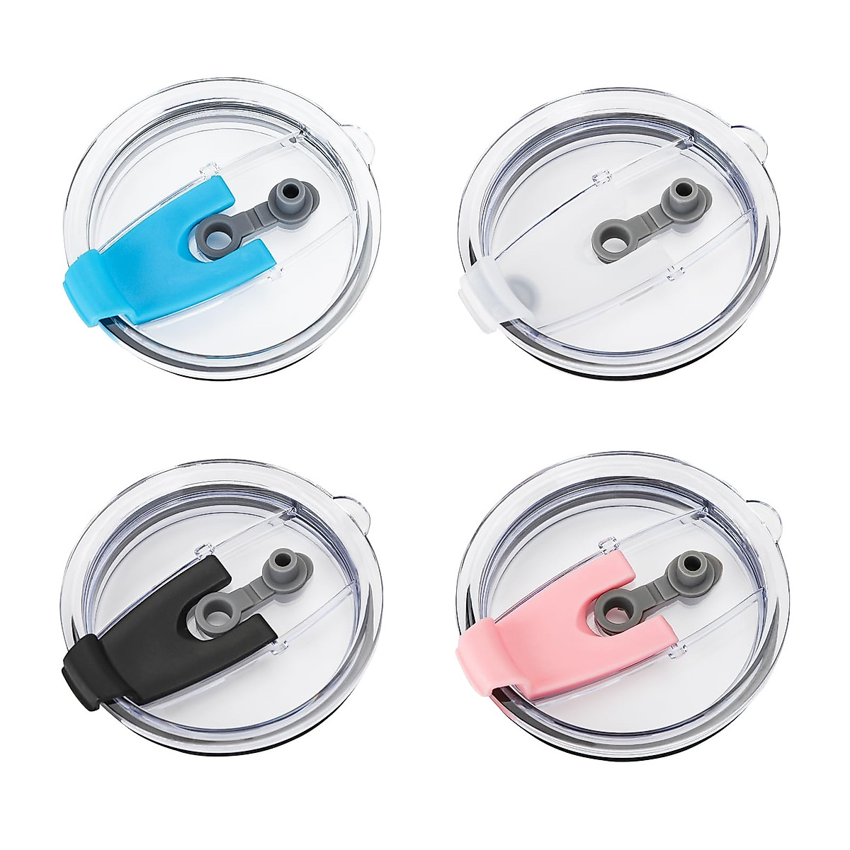 30oz Tumbler Cups Replacement Lids Compatible with YETI Rambler and More, Spill Proof Covers, Straw Friendly (Double Hole), 4 Count (Pack of 1)