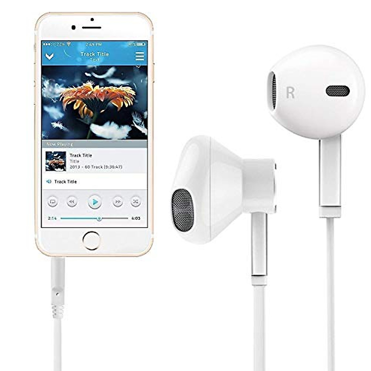 Noise Isolation Earphones Premium Sound Headphones Earbuds Bass Enhance Stereo with Microphone Remote Control Compatible for Cell Phone/Tablets-White