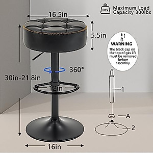 Purgreen Modern Adjustable Height Swivel Circular Bar Stools,360°Counter Height Swivel Chair,Comfortable Faux Leather Seat,Ideal for Home Kitchen Island Living Room and Bar Space