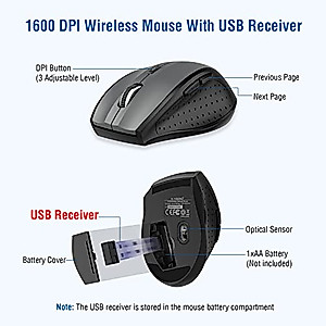 Wireless Keyboard and Mouse Combo, E-YOOSO 18 Months Battery Life Cordless Keyboard, 2.4G Full-Sized Ergonomic Keyboard with Wrist Rest, 3-Level DPI Mouse, Black Quiet Keyboard for Computer, Mac, PC
