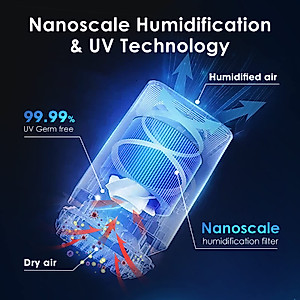 Airdog Evaporative Humidifier, Nanoscale Cool Mist-Free Humidifier for Bedroom Large Room, Whisper Quiet, Constant Humidity, Easy to Clean, Remote Control, 3L Air Humidifier for Baby, Indoor Plants