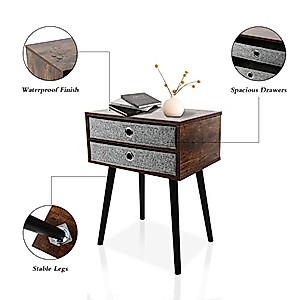 NO MORE TAG Nightstand, Wood Bedside Tables with 2-Drawers, Mid Century Modern End Table Night Stand for Living Room, Bedroom, Brown