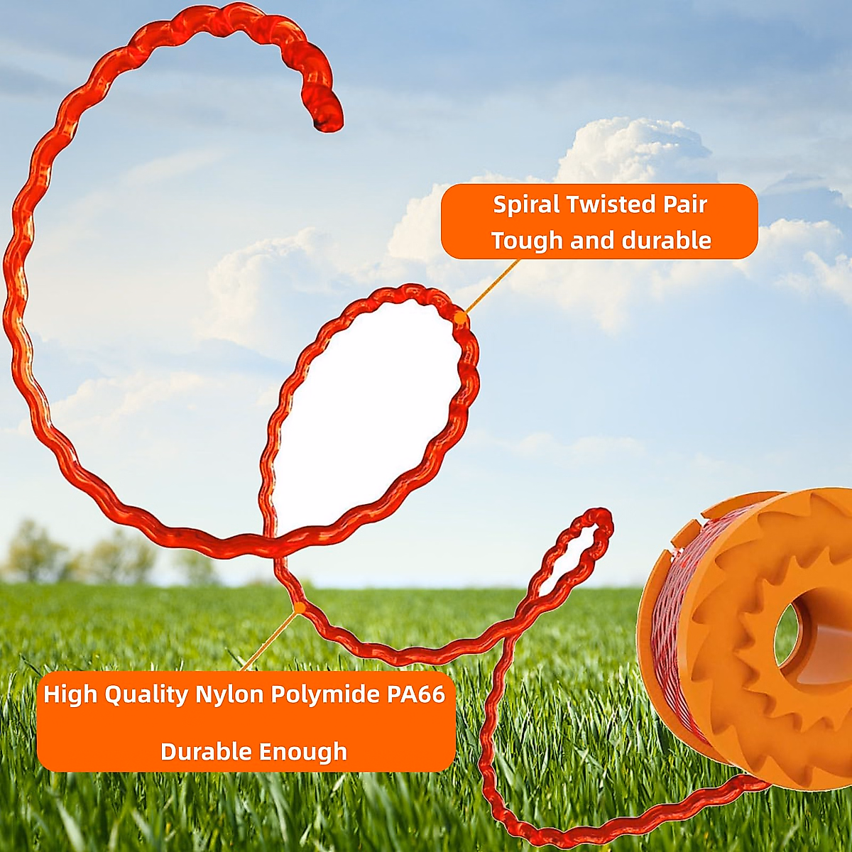 Eyoloty WA0010 String Trimmer Line 10ft 0.065”for Worx WG154 WG163 WG160 WG180 WG175 WG155 WG151 Weed Wacker Eater String with WA0653 GT Spool Cover 50006531 (10Spool + 2Cap)