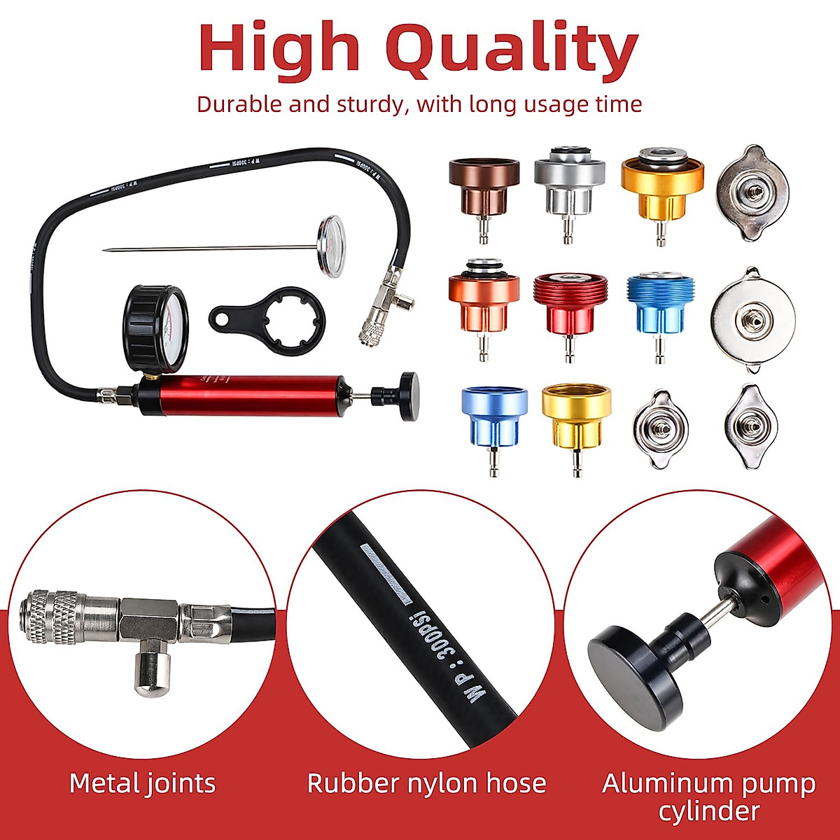 BTSHUB 14 pcs Radiator Pump Pressure Tester Tool Kit Vacuum Pressure Cooling System Tester