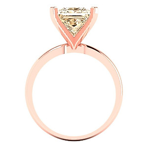 Clara Pucci 3.0 ct Princess Cut Solitaire Genuine Natural Morganite Wedding Bridal Designer Anniversary Engagement Ring 14k Rose Gold