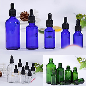 AkoMatial Transparent Empty Amber Glass Dropper Bottles Essential Oil Liquid Aromatherapy with Tapered Dropper Cap Tool Blue 30ml