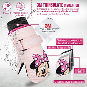 DISNEY Minnie Mouse Toddler Mittens Ages 2-4, Waterproof Toddler Gloves, Kids Snow Mittens, 3M Thinsulate Gloves Ski Mittens