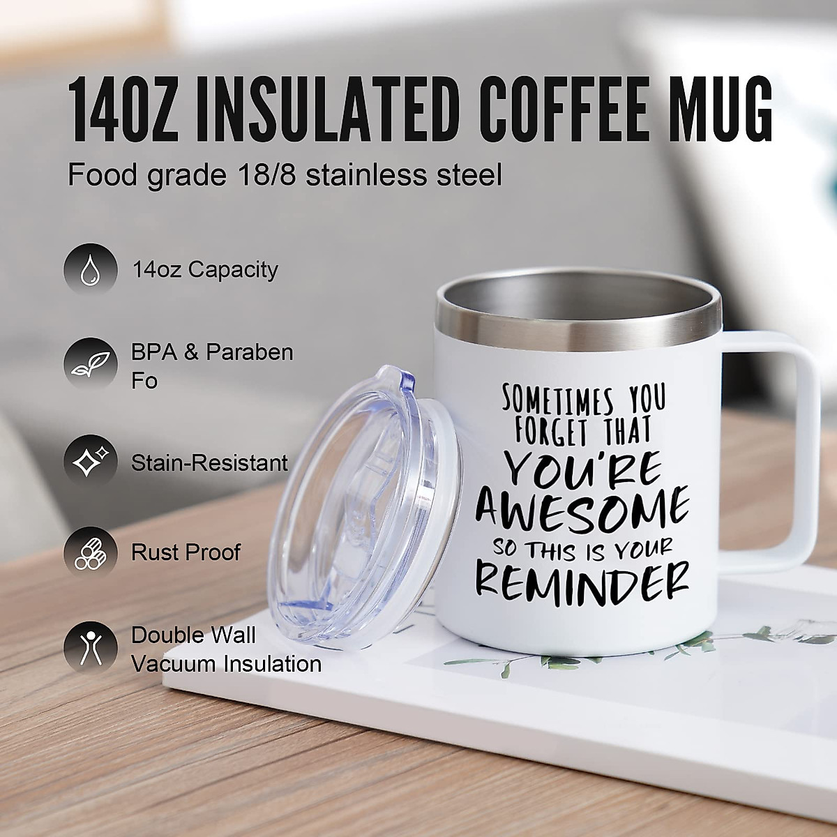 NOWWISH Inspirational Gifts for Women, Sometimes You Forget You're Awesome Coffee Mug, Thank You Gifts, Funny Birthday Gifts for Coworker, Friends, Mom, Wife - White