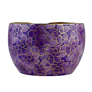 Hind Handicrafts Premium Solid Crafted Floral Metallic Finish Aluminium Portable Yarn Bowl Holder for Knitting Crochet Christmas Gift Set (6" x 6" x 4", Purple)