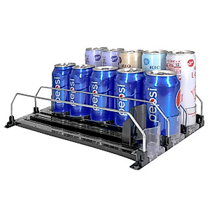 Soda Can Organizer for Refrigerator, Self-Pushing Drink Organizer for Fridge, Width Ajustable Drink Dispenser for Fridge Glide, Holds up to 15 Cans (12-20oz)