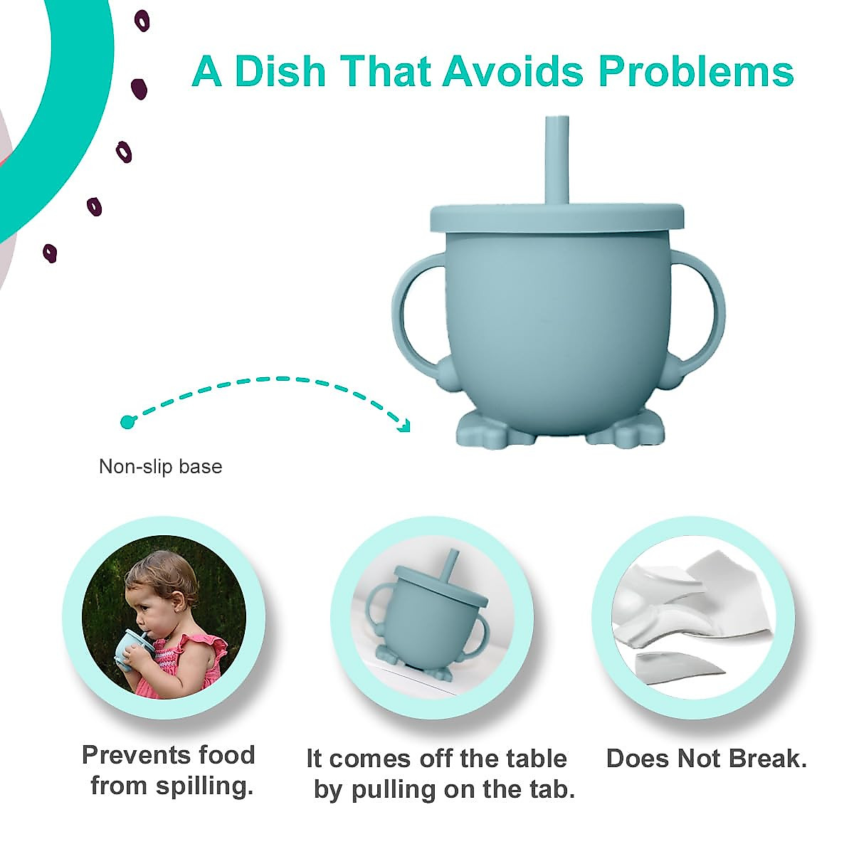 ABIDIA - Silicone Baby Training Cup with Straw Silicone Baby Cups With Lids Cup with Straw for Toddler Baby Cup with Straw 6-12 months (Blue)