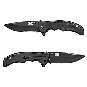 Military Gift Shop MVP 1805-SOT Black Stealth Tactical Pocket Knife | Steel Black Titanium Coated Folding Knife with Reversible Clip | SOT Black Knife